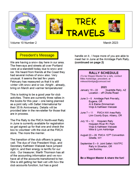 March Newsletter Posted - Northwest Trek Fun Club